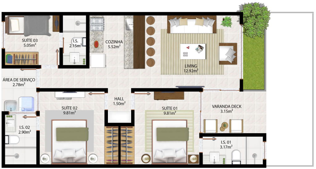 Plantas de casas térreas com 3 quartos - Decorando Casas
